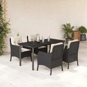 5dílný zahradní jídelní set s poduškami černý polyratan 3211916