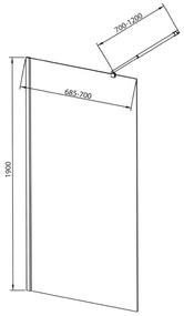 Aqualine WALK-IN zástěna jednodílná k instalaci na zeď, 700x1900 mm, sklo Brick WI070