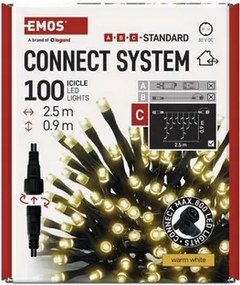 Propojovací vánoční řetěz bez zdroje EMOS Connecting D1CW01 ZY1441 100LED krápníky 2,5x0,9m teplá bílá