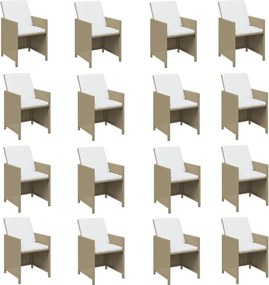 17dílný zahradní jídelní set s poduškami béžový polyratan 3095689