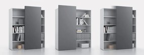 Kancelářský regál s posuvným panelem BLOCK, 1600 x 400 x 1748 mm, dub přírodní/grafitová