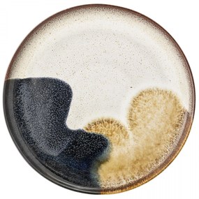 Bloomingville Kameninový talíř Jules Blue/Cream/Sand 28 cm, modrá barva, hnědá barva, keramika
