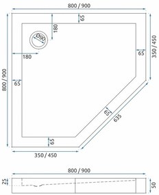 Pětiúhelníkový sprchový kout REA HEX 80x80 cm, černý se sprchovou vaničkou Diamond bílá