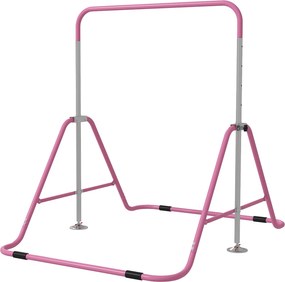 Skládací hrazda HOMCOM pro děti 3-8 let, gymnastická hrazda s 5 nastavitelnými výškami a ocelovou konstrukcí, 154x106,2x88,5-128,5 cm, Růžová