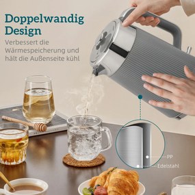 HOMCOM Varná konvice 2200 W, 1,7 l s funkcí rychlého vaření, filtr proti vodnímu kameni a toustovač na 4 plátky s 7 stupni opékání, šedá
