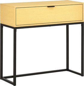 Konzolový stůl HOMCOM s šuplíkem, moderní vedlejší stůl se železnými nohami pro předsíň, obývací pokoj a ložnici 80x30x76 cm přírodní | Aosom