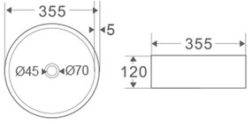 Mereo umyvadlo na desku bez přepadu 35,5 x 12 cm kulaté keramika bílá UC363612CP