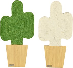 Škrabací rohož PawHut na zeď, sada 2 ks ve tvaru květináče z jutového provazu s háčky, design kaktusu, rohož pro kočky, bílá+zelená 30 x 60 cm | Aosom