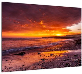 Skleněný obraz západu slunce u moře (70x50 cm)