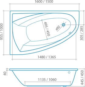 Asymetrická akrylátová vana iBATH ASYMMETRIC NEO Levá 150 cm 95 cm 9170000