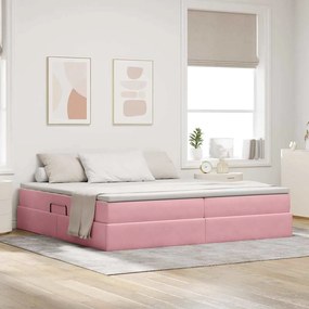 Postel s úložným prostorem a matrací Růžová 200 x 200 cm samet 3370328