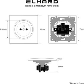 Elhard Zásuvka Rondo s hranatým rámečkem, bílá - kompletní set RD6100W