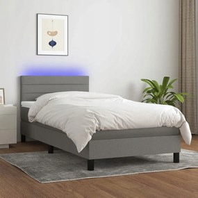 Box Spring Postel S Matrací A Led Textil Tmavě Šedá vodorovné pruhy 80 x