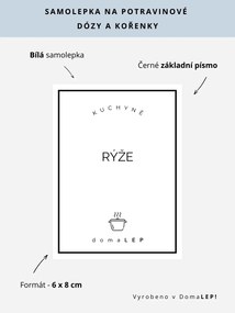 RÝŽE – bílá samolepka na dózu, základní písmo, 6 x 8 cm | DomaLEP