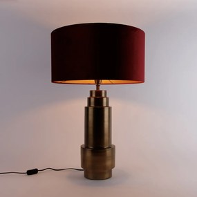 Stolní lampa bronzová s sametovým stínítkem červeným se zlatem 50 cm - Bruut
