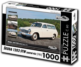 Retro-auta puzzle č. 80 škoda 1202 stw sanitní vůz (1961) 1000 dílků
