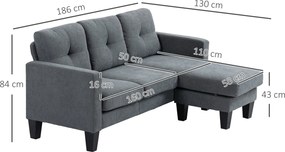HOMCOM Rohová pohovka s odnímatelným chaise longue, L tvarovaná pohovka se sprężinovým jádrem, vysokohustotní pěnou, vzhled lnu pro obývací pokoj, lo…
