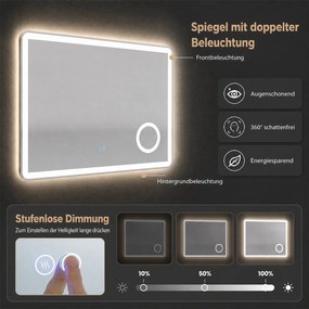 Costway Koupelnové zrcadlo LED s osvětlením a integrovaným 3-x zvětšovacím