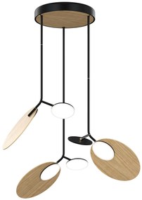 Závěsná lampa Ballon trojitá, více variant - TUNTO Model: zlatý rám / 24k zlato, bílý baldachýn, panel a baldachýn - dubová překližka