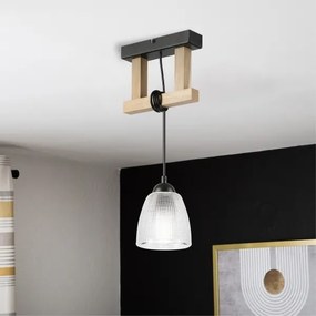 Lustr na lanku LEANDRA 1xE27/15W/230V dub/černá