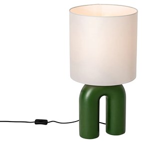 Designová stolní lampa zelená s bílým lněným stínítkem - Lotti