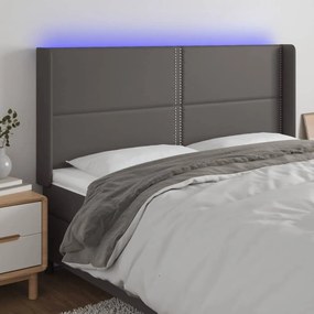 Čelo postele s LED šedé 203 x 16 x 118/128 cm umělá kůže