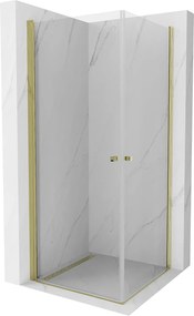 Mexen Pretoria Duo, sprchový kout se 2-křídlými dveřmi 90 (dveře) x 90 (dveře) cm, 6mm čiré sklo, zlatý profil, 852-090-090-50-00-02