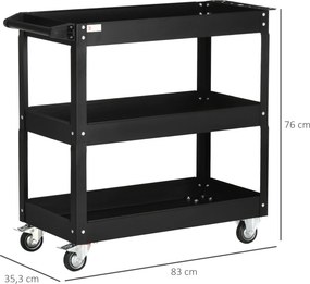 DURHAND třípatrový vozík na nářadí, 4 kolečka, ocel, 83Š x 35,3D x 76V cm, černý