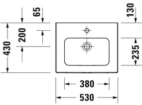 Duravit ME by Starck - Umyvadlo do nábytku asymetrické, s přepadem, 530x430 mm, 1 otvor na baterii, bílá 2336530000