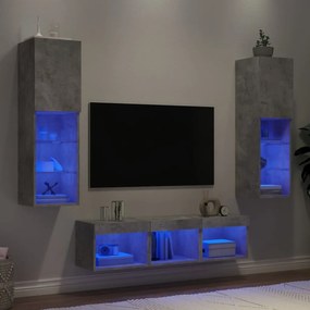5dílná obývací stěna s LED betonově šedá kompozitní dřevo 3216607
