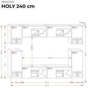 Ral Obývací stěna HOLY 2, 240 cm - Bílý lesk