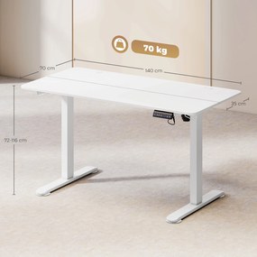 Vinsetto Výškově nastavitelný stůl 140x70cm Elektrický počítačový stůl 4 Paměť Ergonomické sedadlo Stojící stůl Háček proti kolizi Bílý