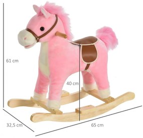 HOMCOM Houpací kůň se zvukem 65x32,5x61 cm | růžový