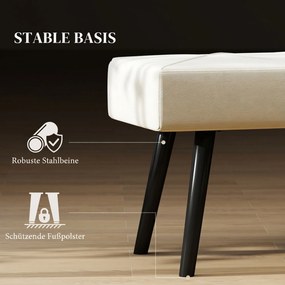 HOMCOM lavice s polstrováním, postelová lavice, vzhled sametu, 100 x 36 x 45 cm, krémově bílá