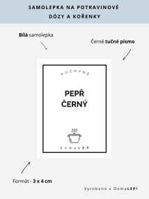 Samolepka na kořenky PEPŘ ČERNÝ bílá 3 × 4 cm tučné písmo