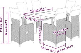 7dílný zahradní bistro set s poduškami černý polyratan 3277138