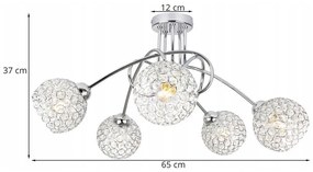 Stropní svítidlo Crystal, 5x stříbrné křišťálové stínítko, ch