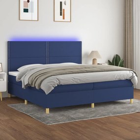 Box spring postel s matrací a LED modrá 200x200 cm textil 3135387