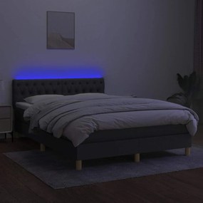 Box spring postel s matrací a LED tmavě šedá 140x190 cm textil 3133950