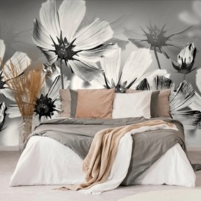 Samolepící tapeta květiny v černobílém provedení - 450x300 cm