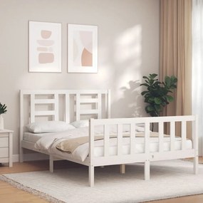 Rám postele s čelem bílý 140 x 200 cm masivní dřevo,  3192882