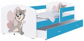 Dětská postel LUKI se šuplíkem MODRÁ 160x80 cm vzor KOČIČKA