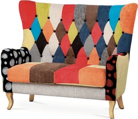 Dvojsedačka, potah látka patchwork, dřevěné nohy, masiv kaučukovník patchwork