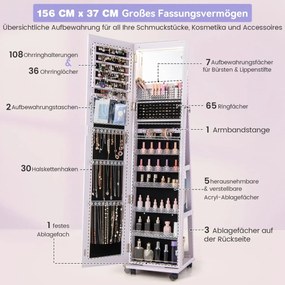 Costway Uzamykatelná šperkovnice s integrovaným make-up zrcadlem
