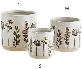 MADAM STOLTZ Kameninový obal na květináč Flower S, béžová barva, keramika