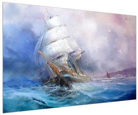 Obraz lodě na rozbouřeném moři (120x80 cm)