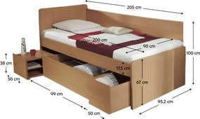 Postel OTO buk 90x200 s úložným prostorem, šuplíky a stolkem. Kondela 0000030010