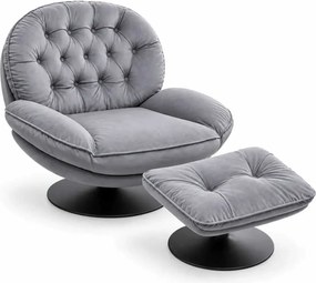 LuxuryForm DESIGN Otočné relaxační křeslo LUNA s podnožkou - šedé