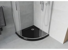 Mexen Rio, čtvrtkruhový sprchový kout s posuvnými dveřmi 80 x 80 cm, 5mm sklo námraza, chromový profil + černá sprchová vanička, 863-080-080-01-30-4170