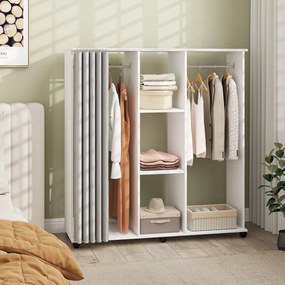 HOMCOM Šatní skříň, šatník, mobilní úložný nábytek 6 koleček 120L x 40l x 128H cm, bílý